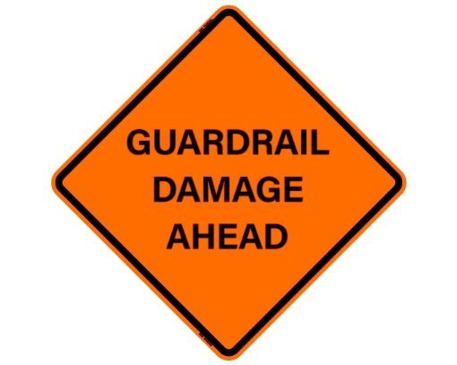 Guardrail Damage Ahead (RUS) Roll-Up Signs - Bone | SONCO